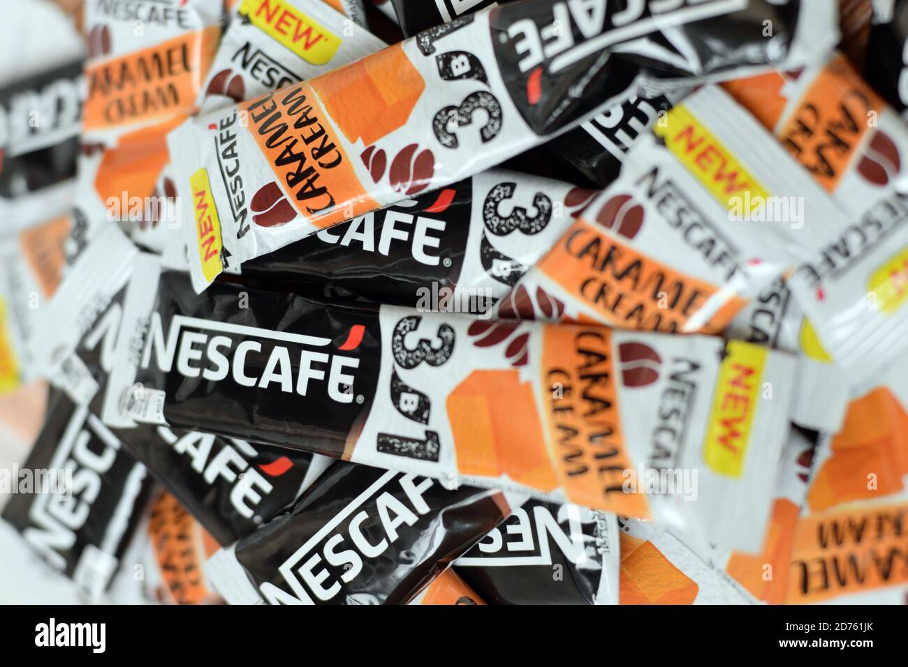 KHARKOV, UKRAINE - MARCH 21, 2020: Many Nescafe caramel cream coffee ...