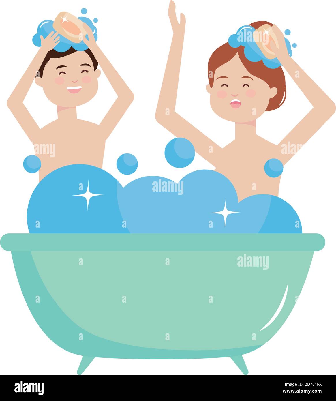 Happy Couple Bathing Together Isolated Design Vector Illustration Stock Vector Image And Art Alamy