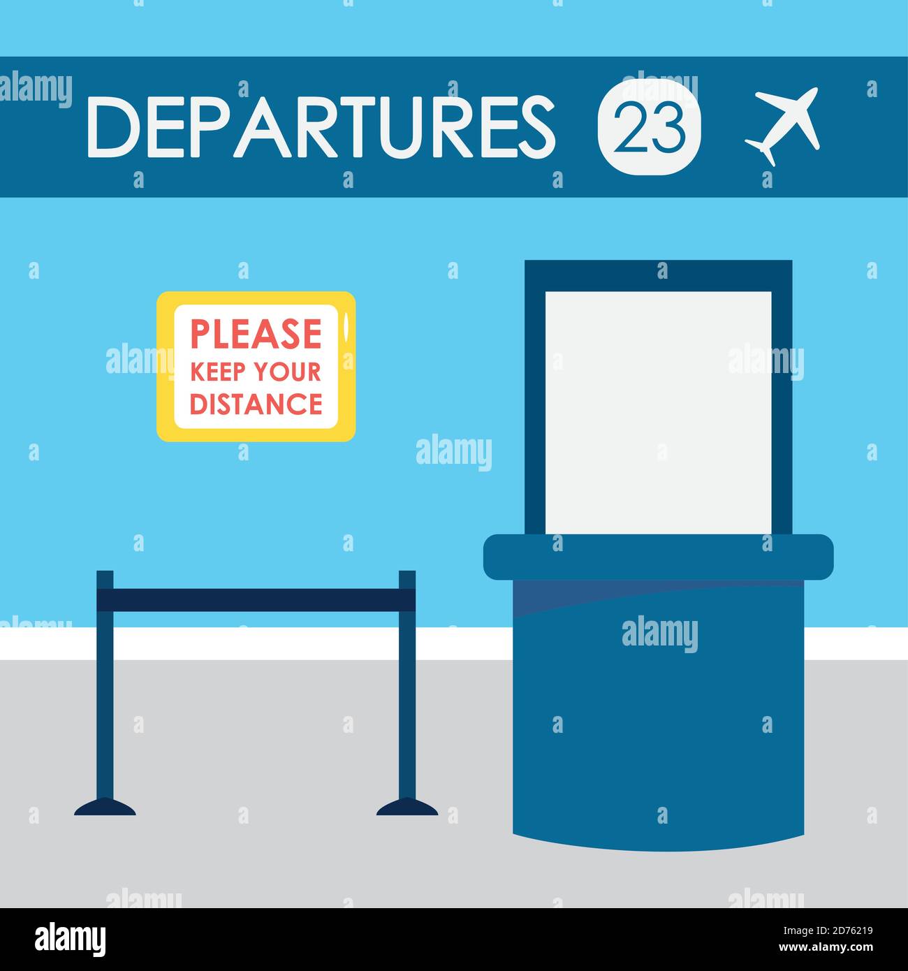 airport new normal, check in counter board keep distance vector ...