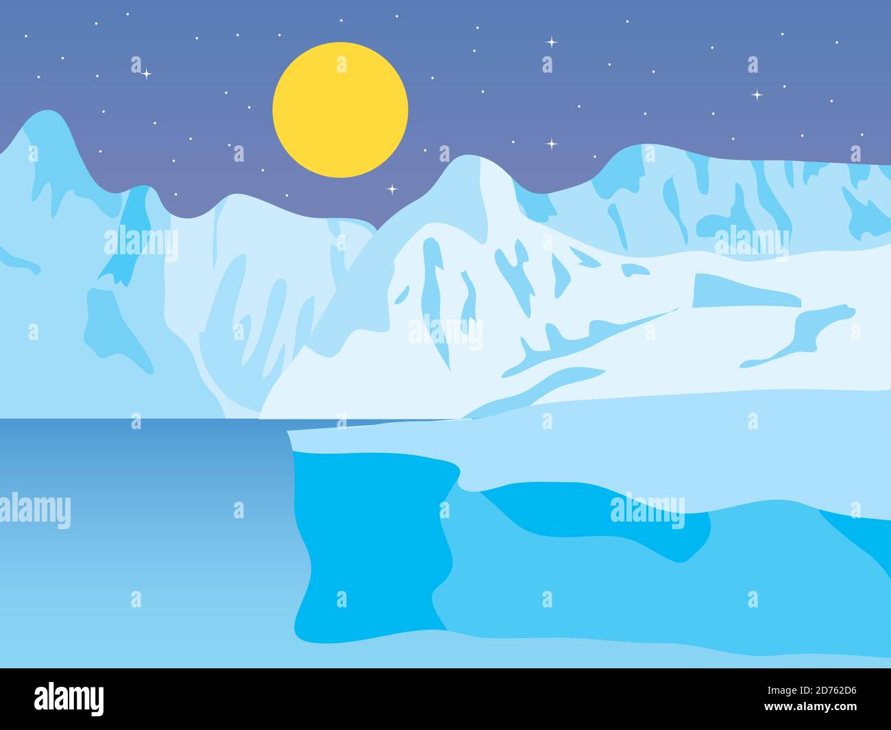 cartoon nature winter arctic night landscape with icebergs, colorful ...
