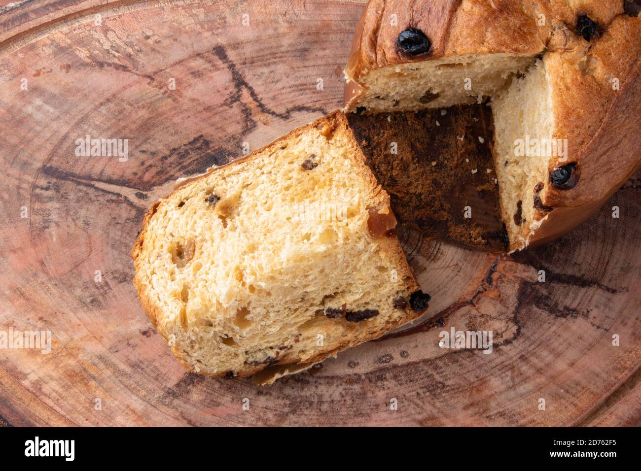 Panettone traditional Italian dessert for Christmas. Wood background ...