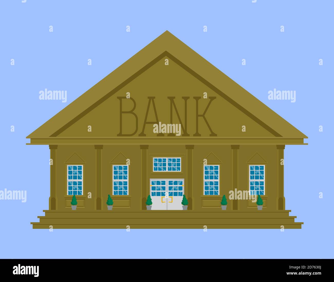 Bank building on blue background. Flat style cartoon business ...