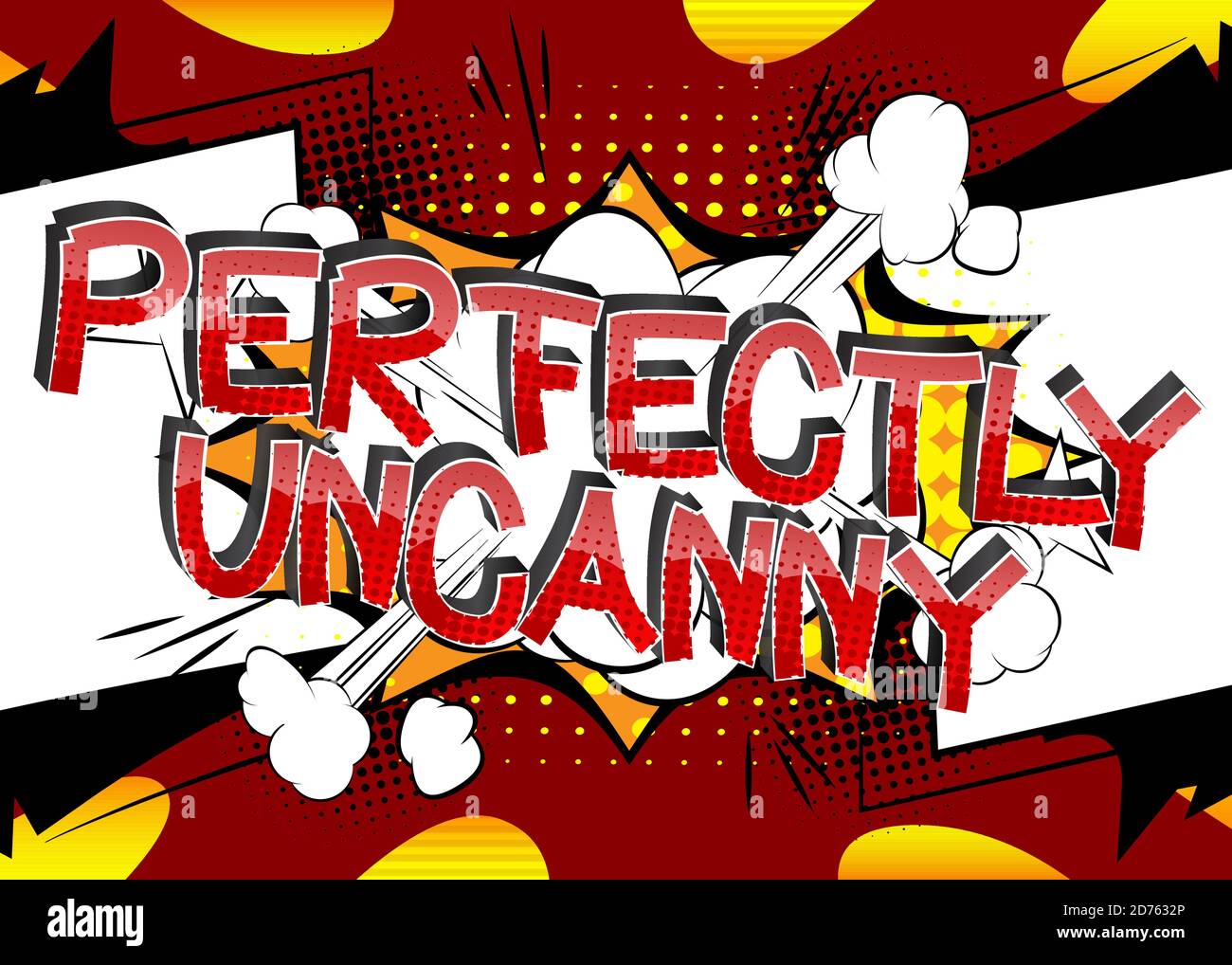 Perfectly Uncanny Comic book style cartoon words on abstract colorful ...
