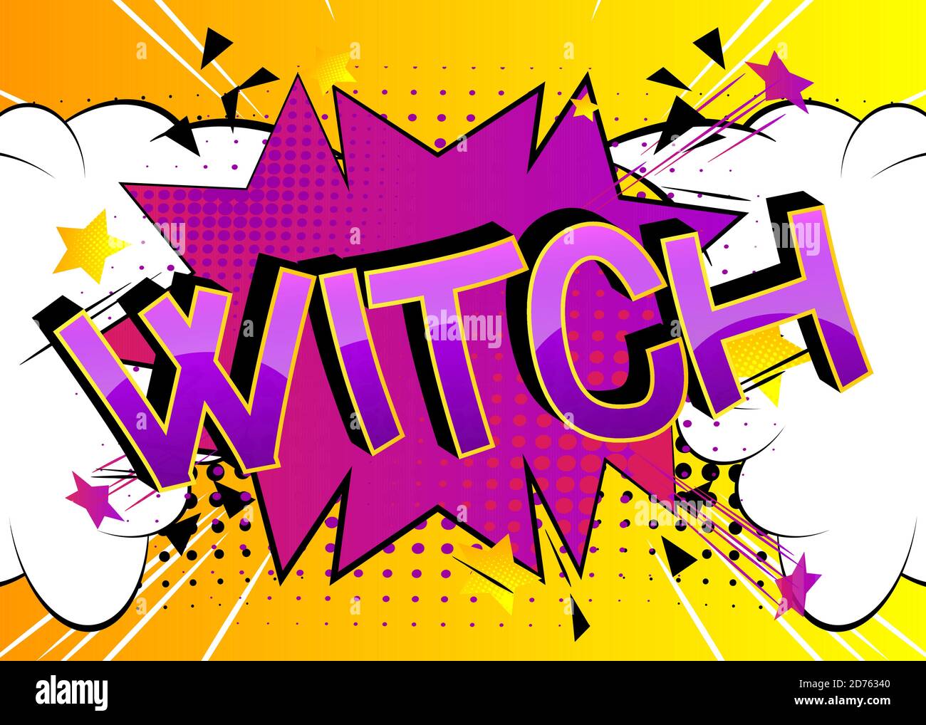 Witch Comic book style cartoon words on abstract colorful comics ...