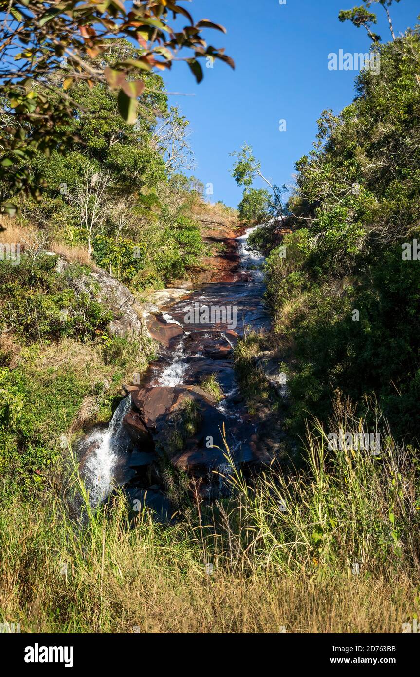 Clear view of the clear water flowing over the rock formations and ...