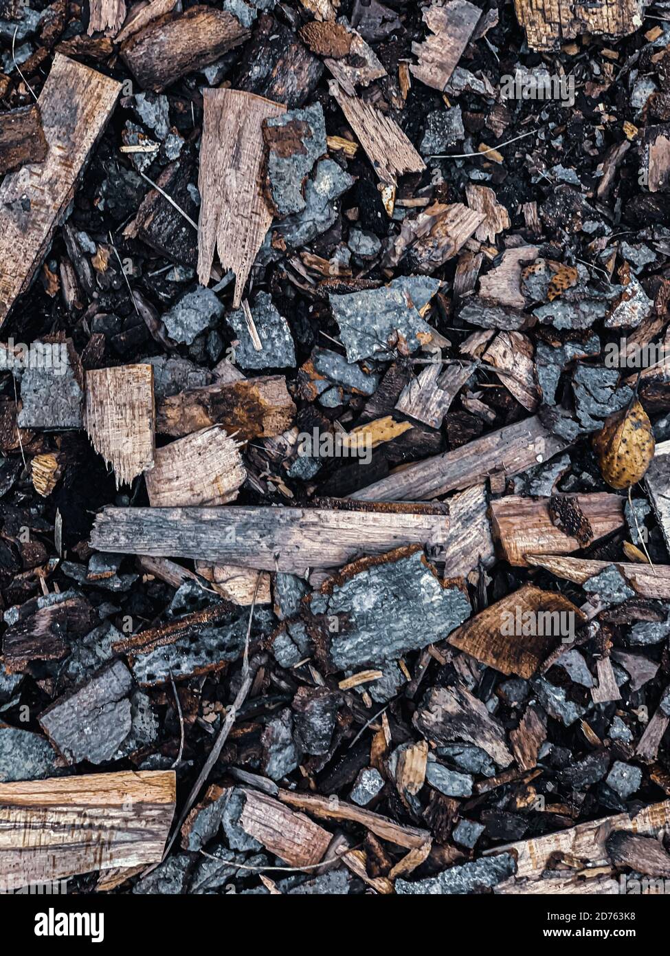 Closeup top view of burnt down rubble and debris Stock Photo - Alamy