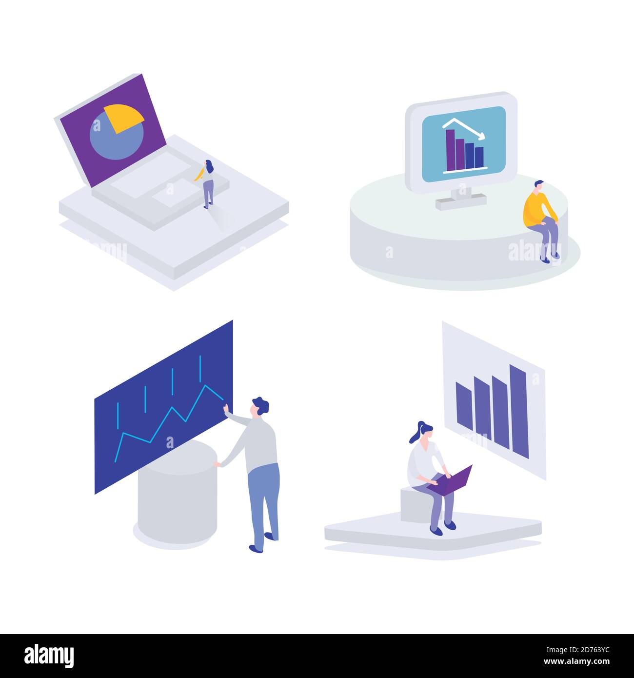 People Interacting With Charts And Analysing Statistics Vector Illustration Stock Vector Image