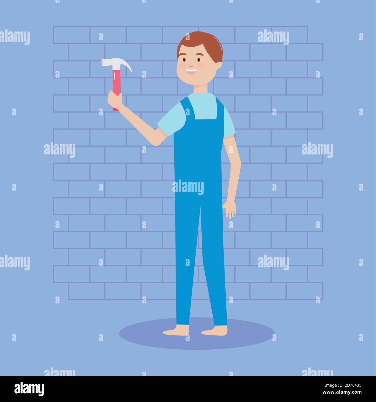 man carpenter or builder cartoon holding hammer vector illustration ...