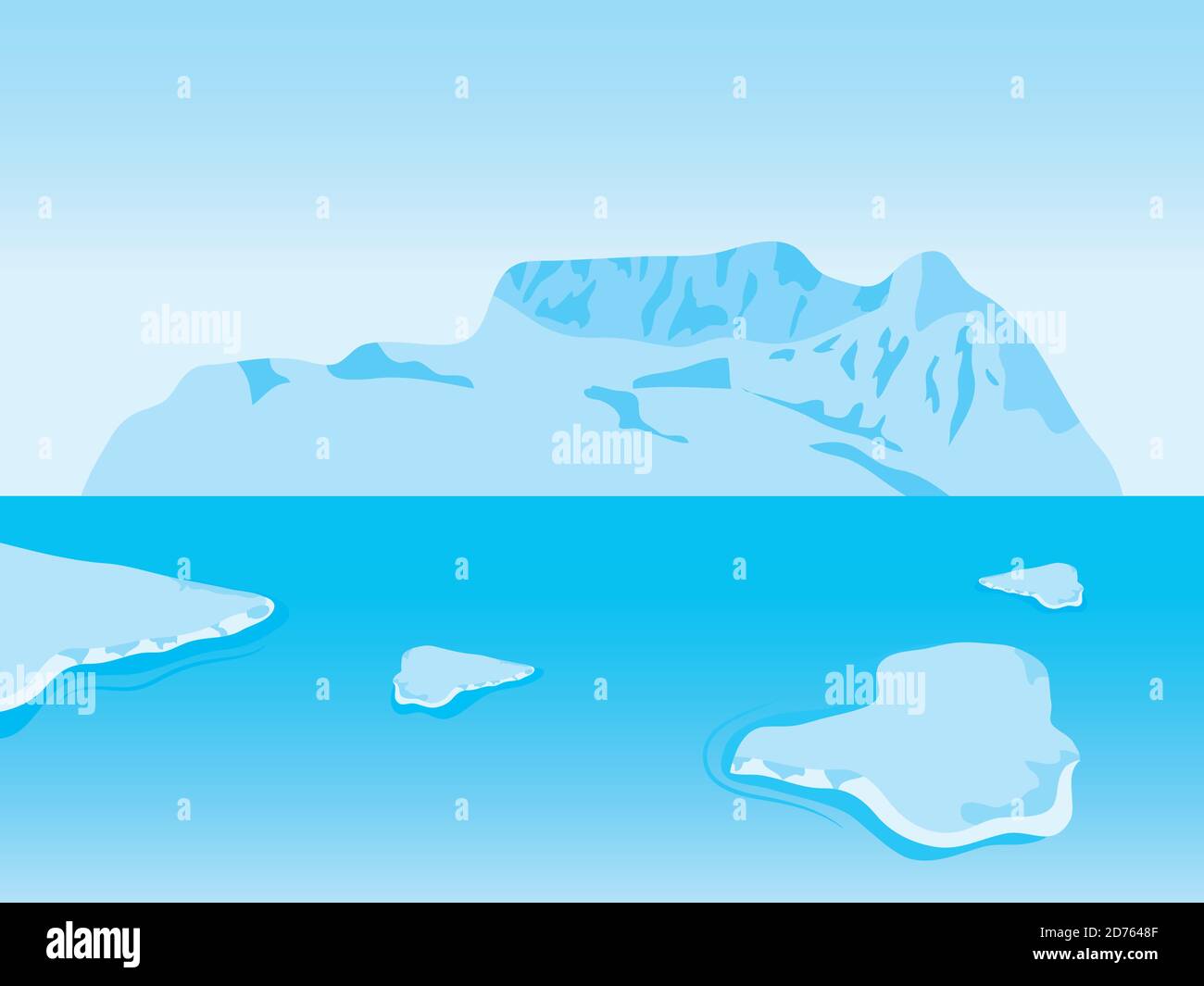 polar landscape scene with icebergs, colorful design, vector ...