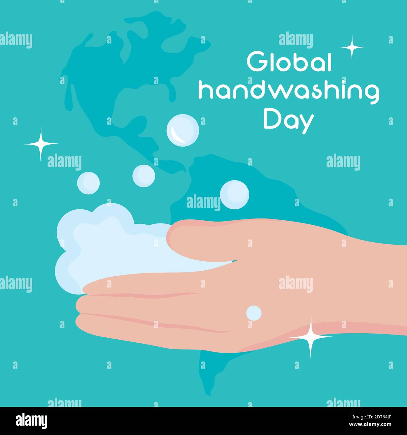 global handwashing day, awareness card hand with foam and map ...