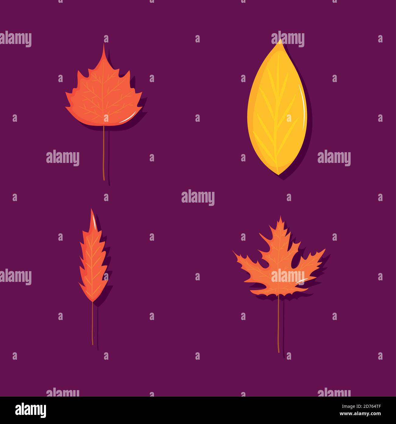 dry leaves icon set over purple background, colorful design, vector ...
