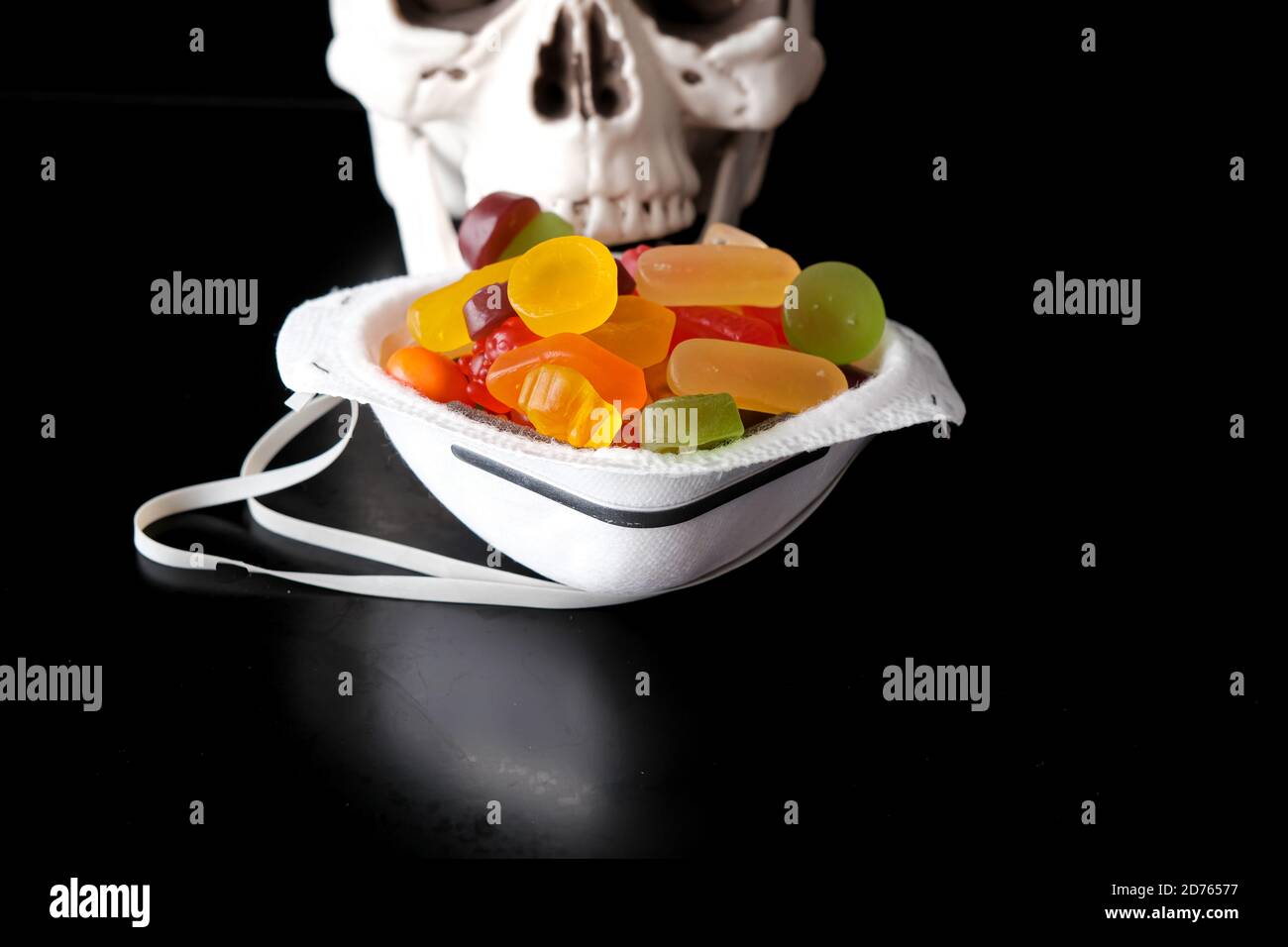 Skeleton Skull with Candy to eat during and face mask for Halloween ...