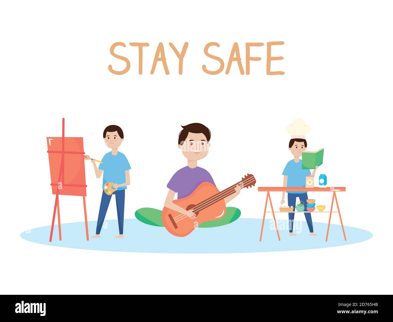 stay safe, people painting, playing music and reading during covid 19 ...