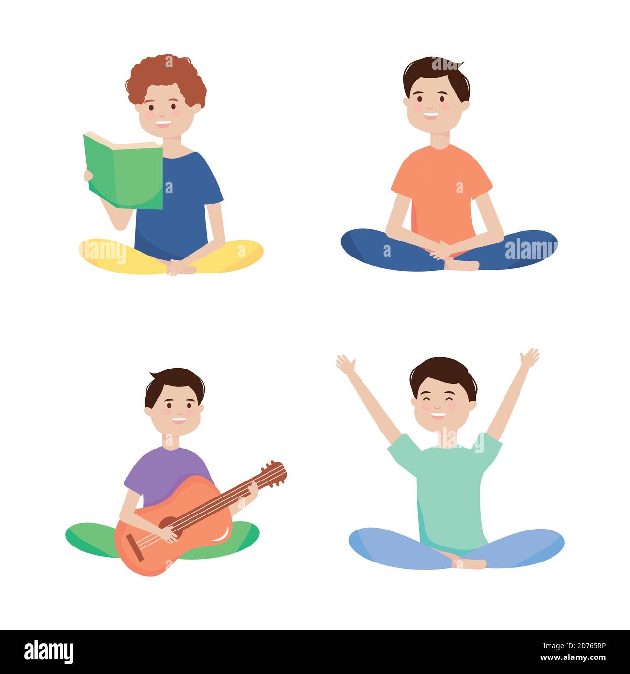 stay safe, people doing activities reading playing guitar and resting ...