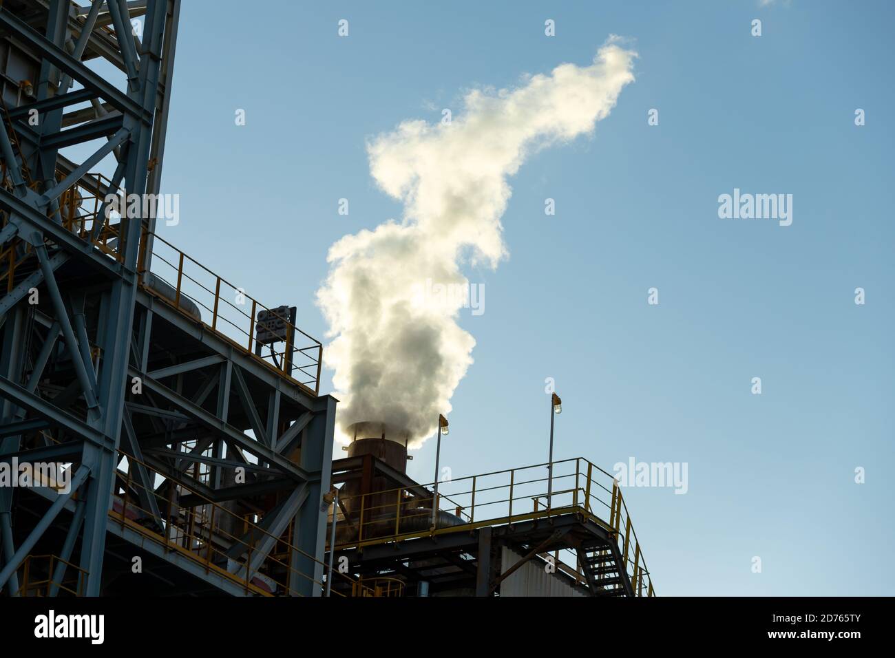 Close up steam outlet pipe of oil and gas refinery plant form industry ...
