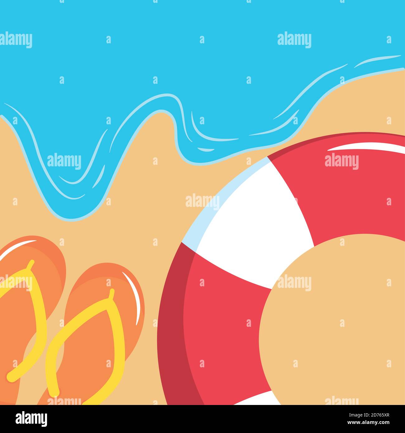 summer vacation travel, seashore float and flip flops vector ...