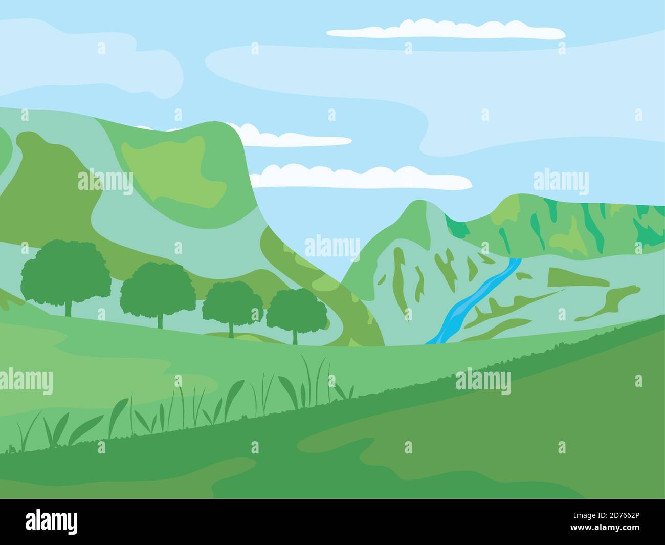 green mountains and trees nature lansdcape, colorful design, vetor ...