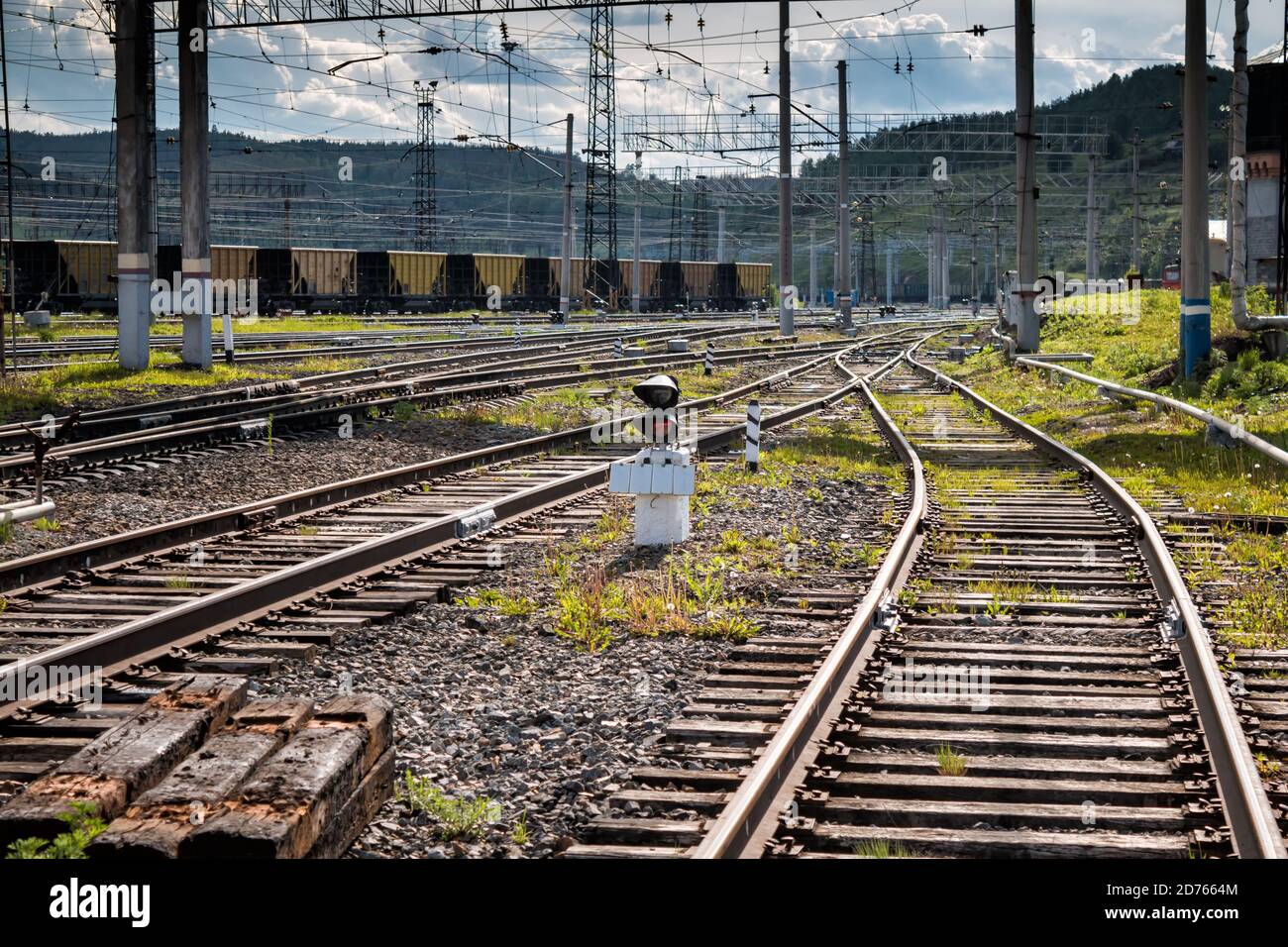 Freight railway carriages at the railroad station Stock Photo - Alamy