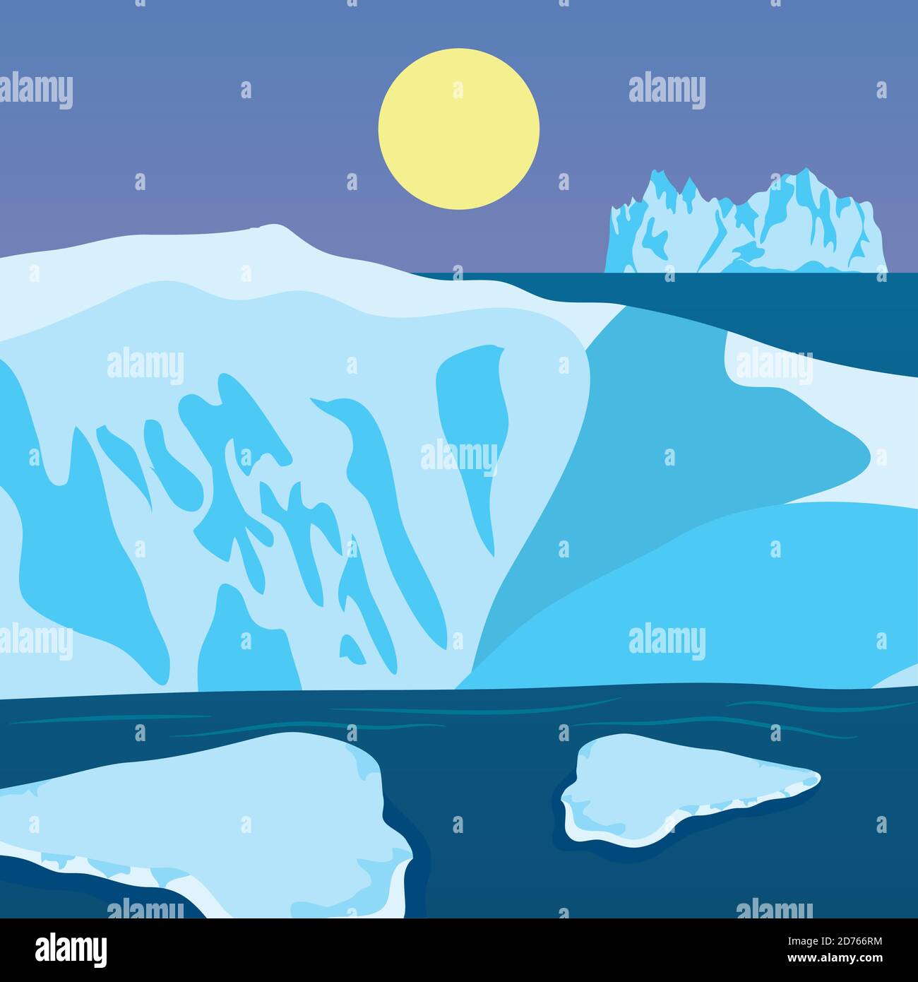 Vector illustration of cartoon nature winter arctic night landscape ...