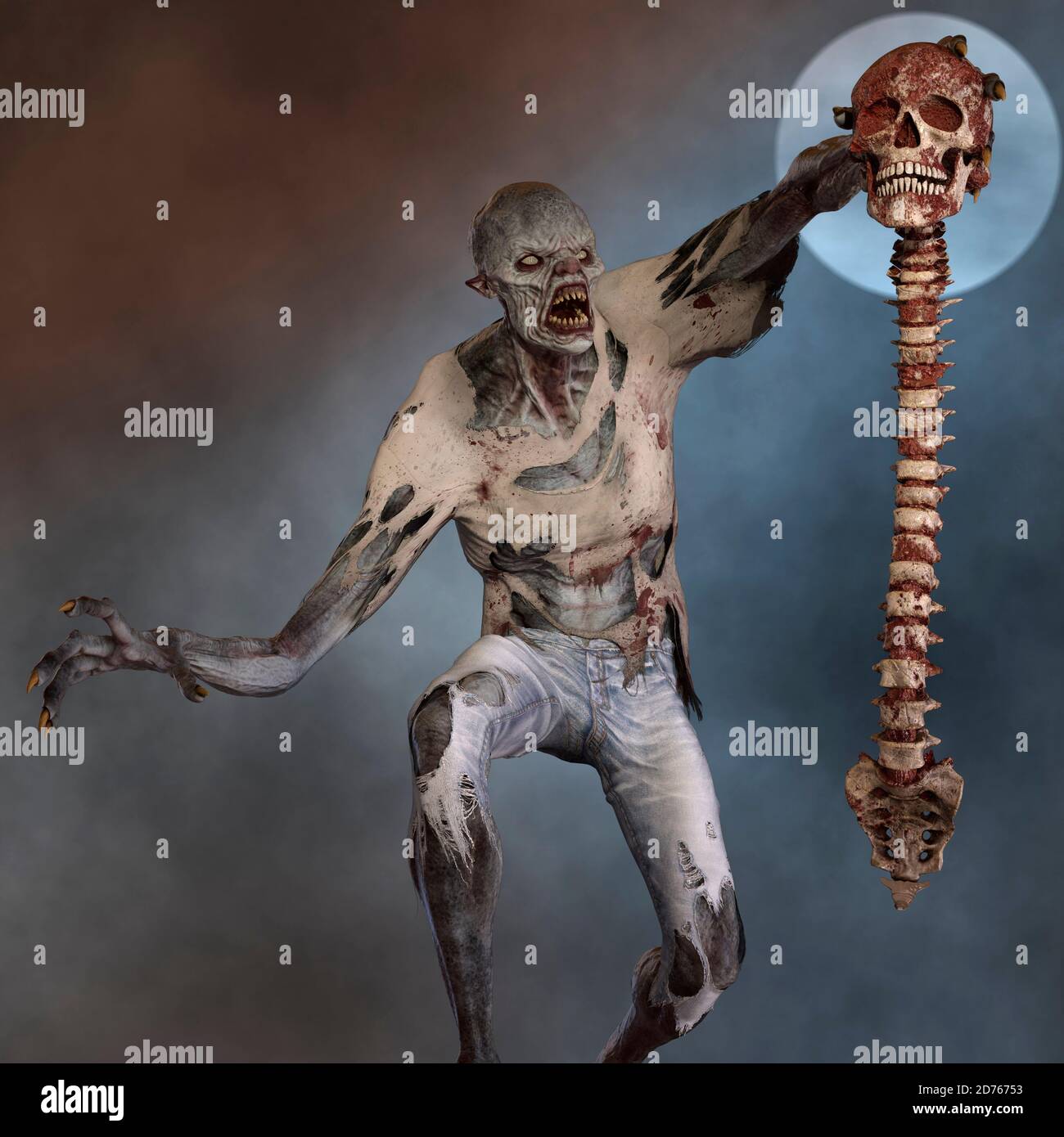 Fantasy zombie monster full moon 3d illustration Stock Photo - Alamy