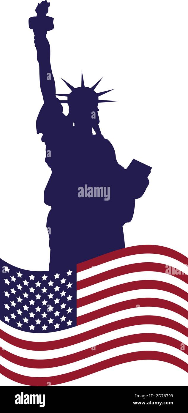 liberty statue with united states of america flag vector illustration ...