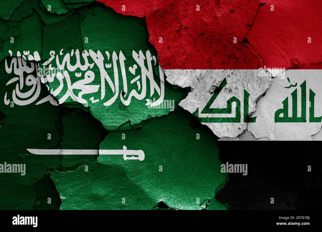 flags of Saudi Arabia and Iraq painted on cracked wall Stock Photo - Alamy