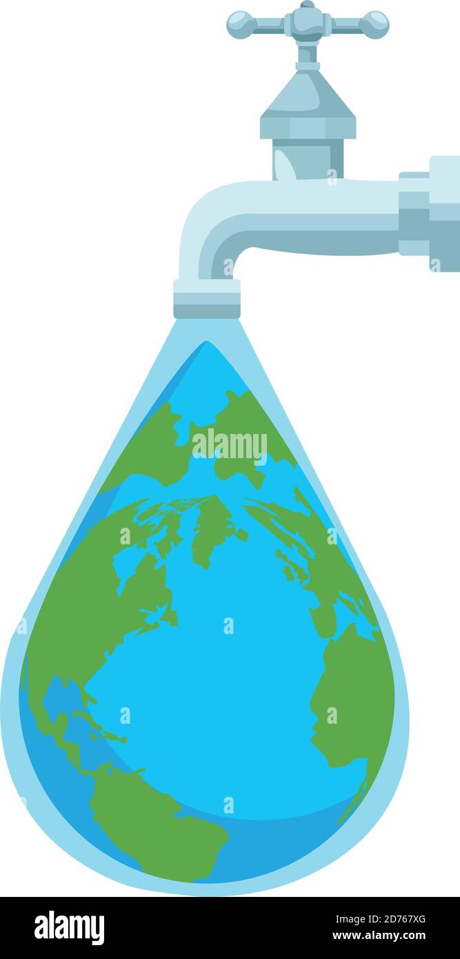 faucet with earth planet water drop shape vector illustration design ...