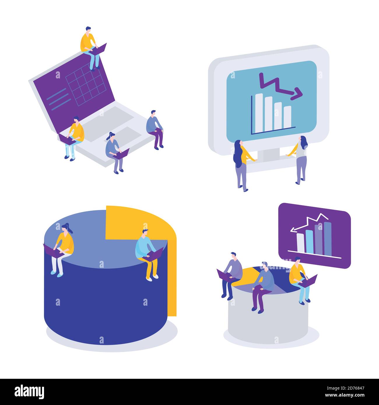 workers sitting in the workplace analyze statistics business vector ...