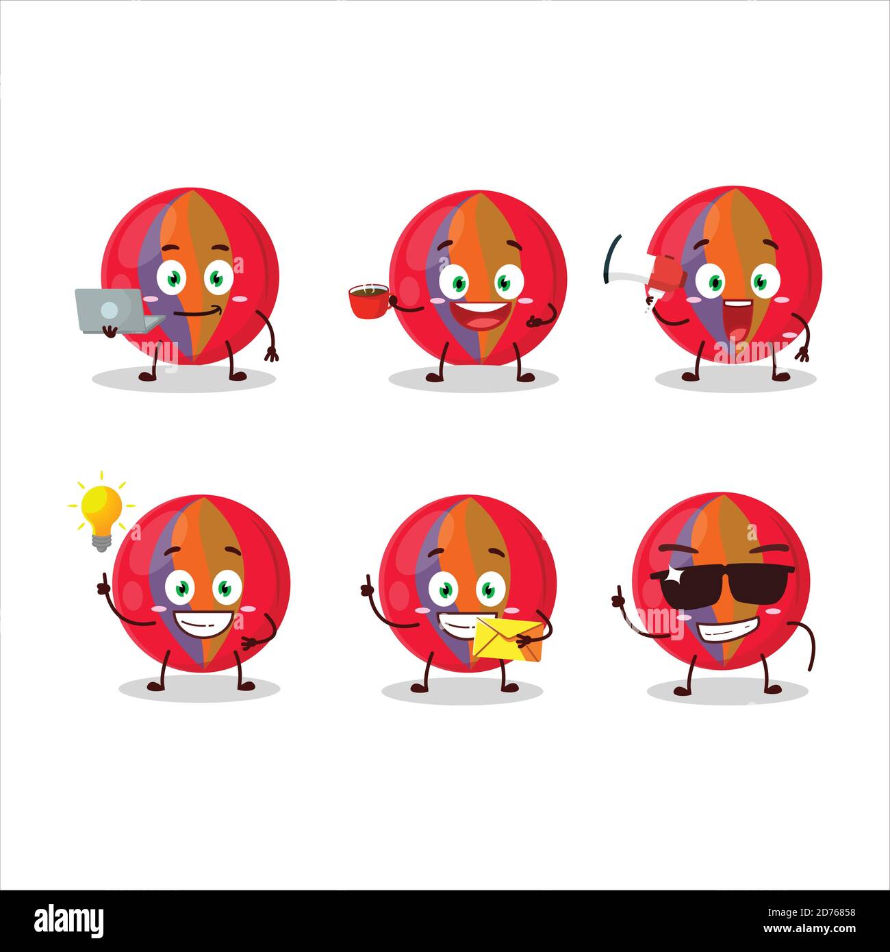Red marbles cartoon character with various types of business emoticons ...