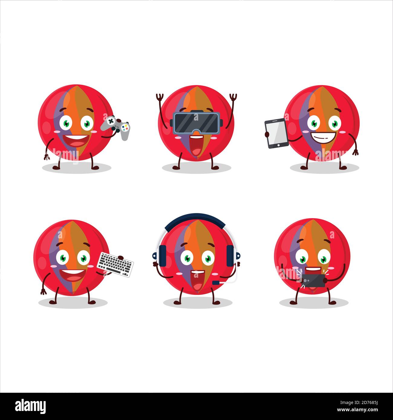 Red marbles cartoon character are playing games with various cute ...