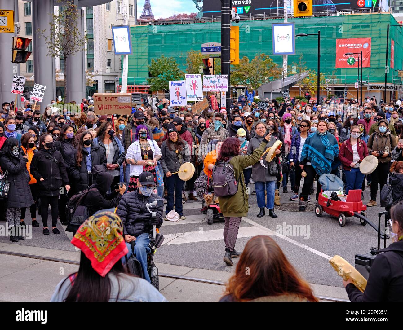 Atlantic Canada native Mikmaq fishers protest in Toronto Stock Photo ...