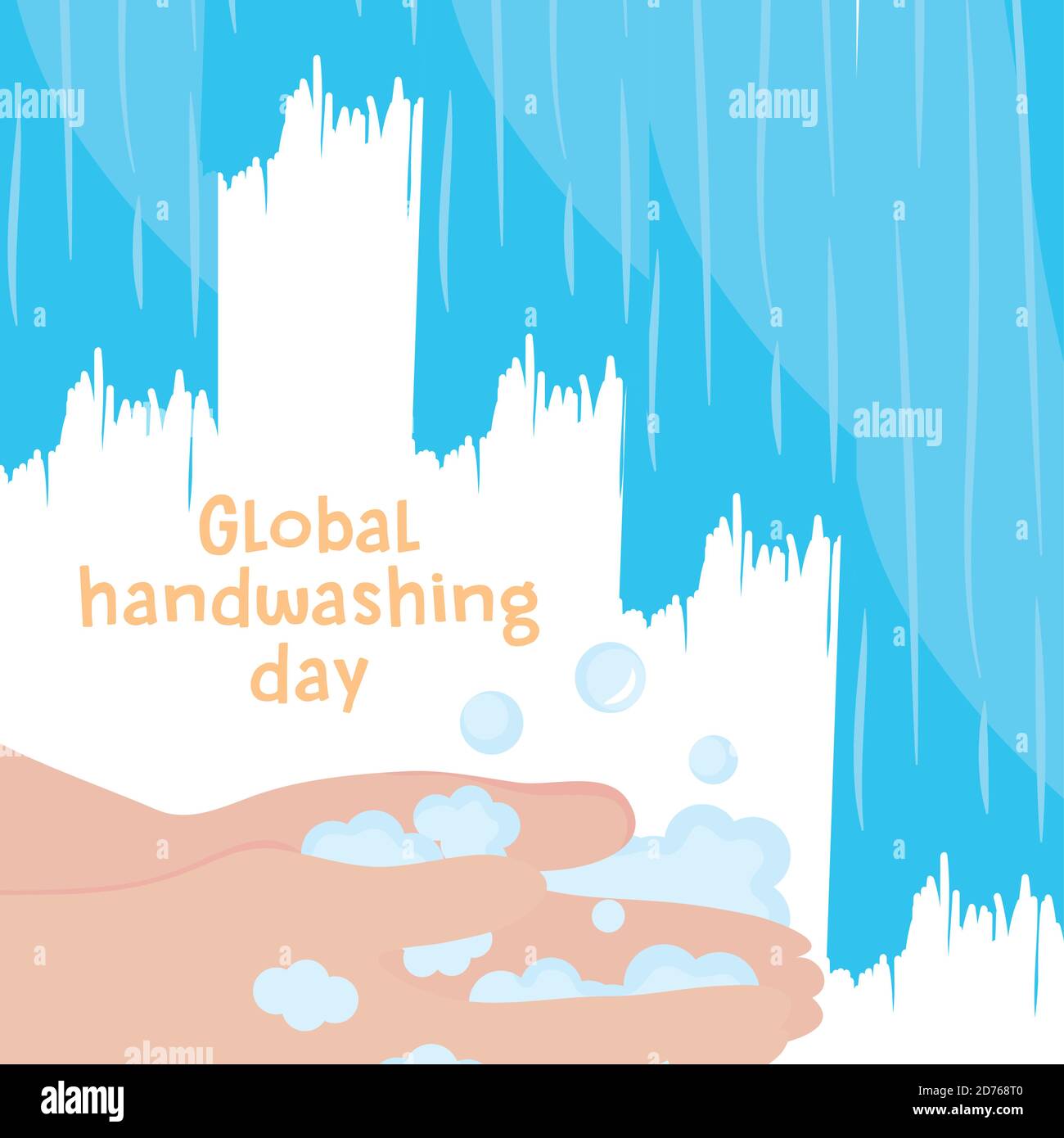 global handwashing day, hands sanitation falling water card vector ...