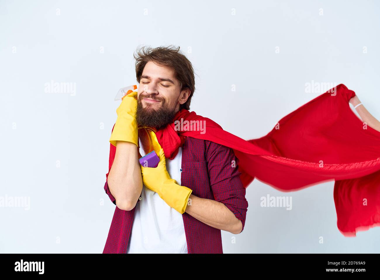 Man in yellow raincoats cleaning professional hygiene home frequency ...