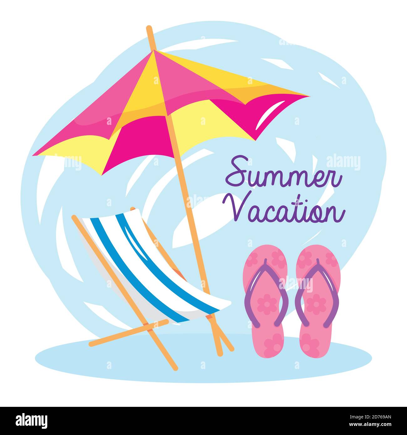 summer vacation travel, chair umbrella and flip flops vector ...
