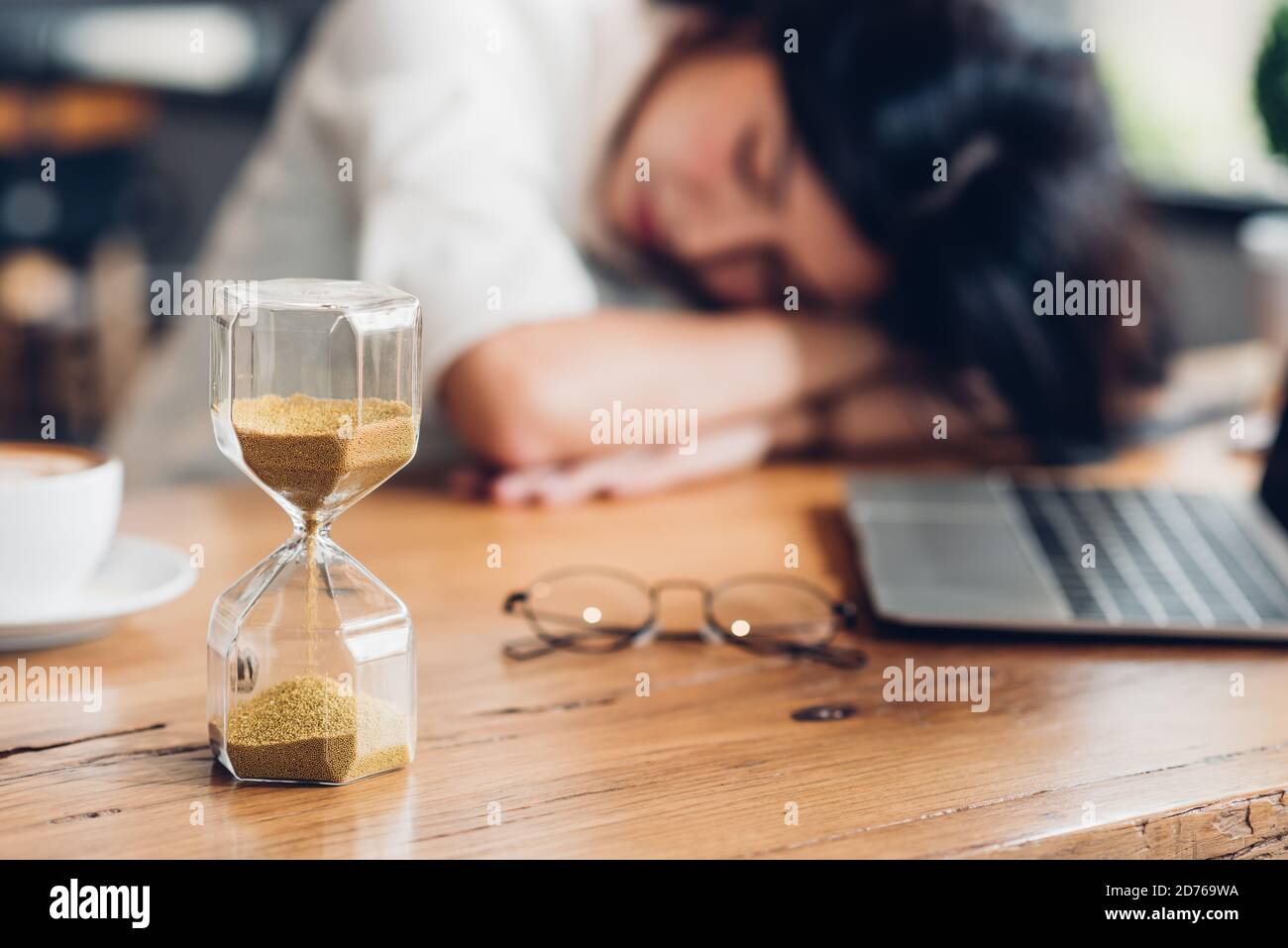 Lifestyle freelance woman he has resting sleeping after hard work long ...