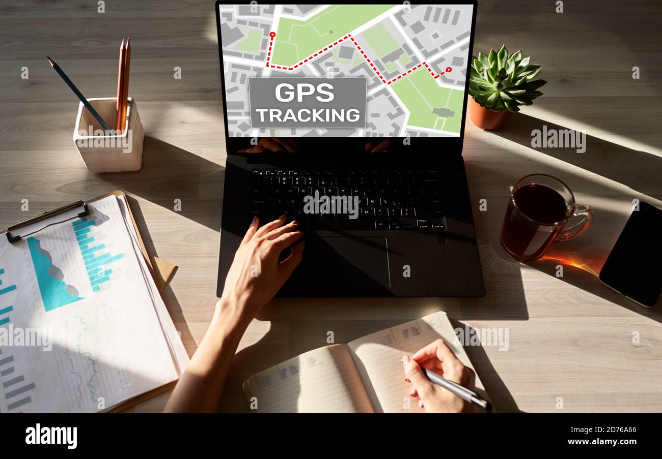GPS Global positioning system tracking map on device screen Stock Photo ...