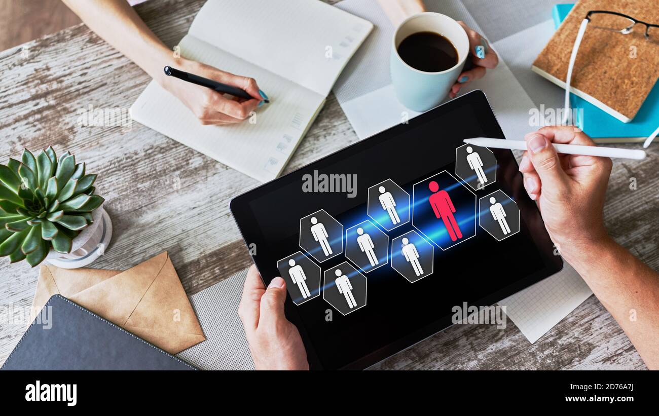 HR, Human resource management, teamwork, recruitment concept on device ...