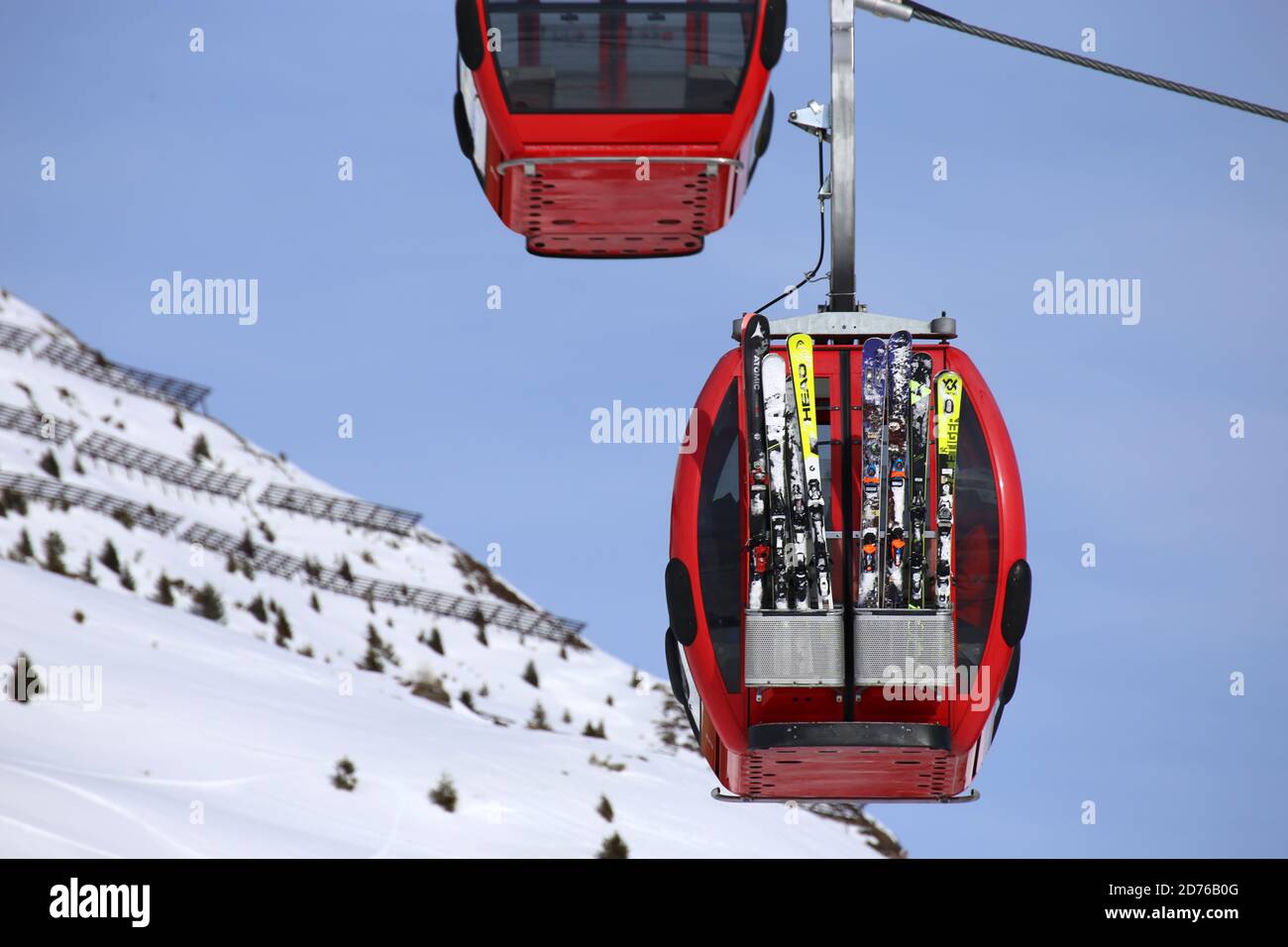 The Schoenjochbahn, gondola in the ski resort of Fiss, Austria ...