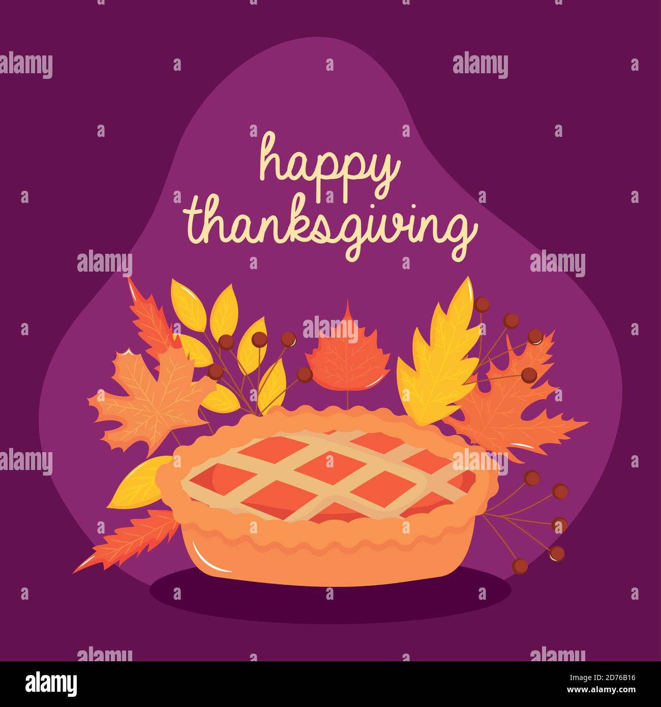 happy thanksgiving design with apple pie and dry leaves around over ...