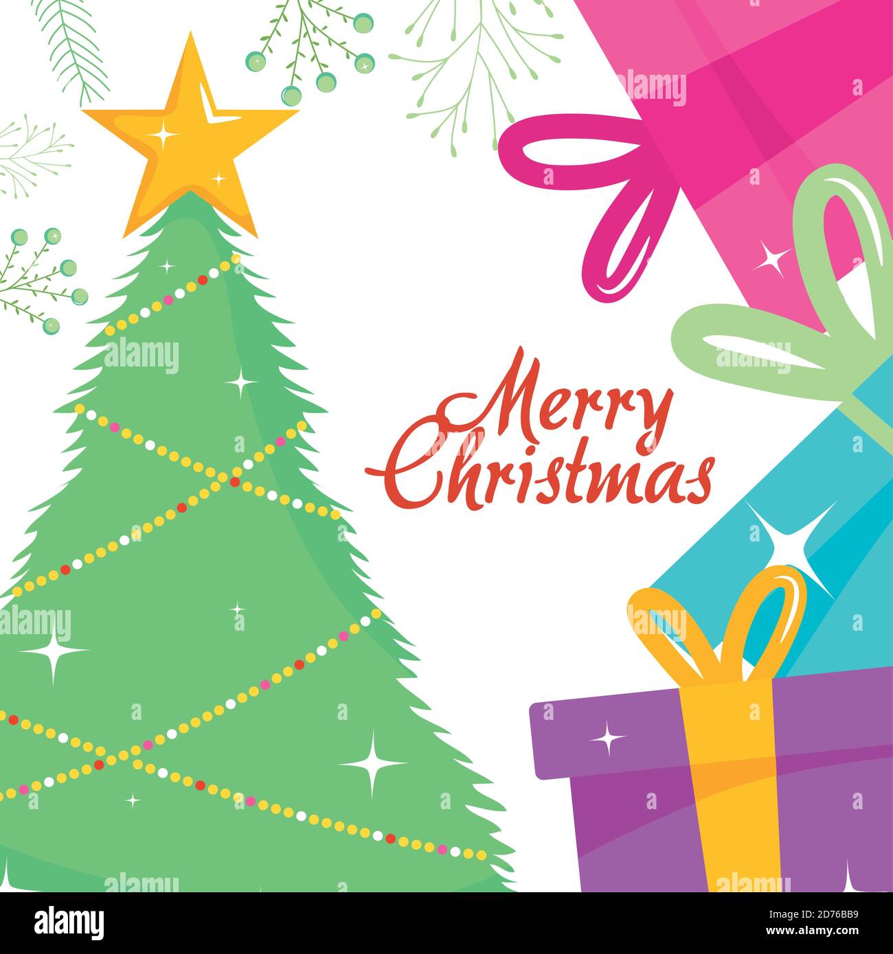 Merry christmas design with colorfu gift boxes and christmas tree over ...