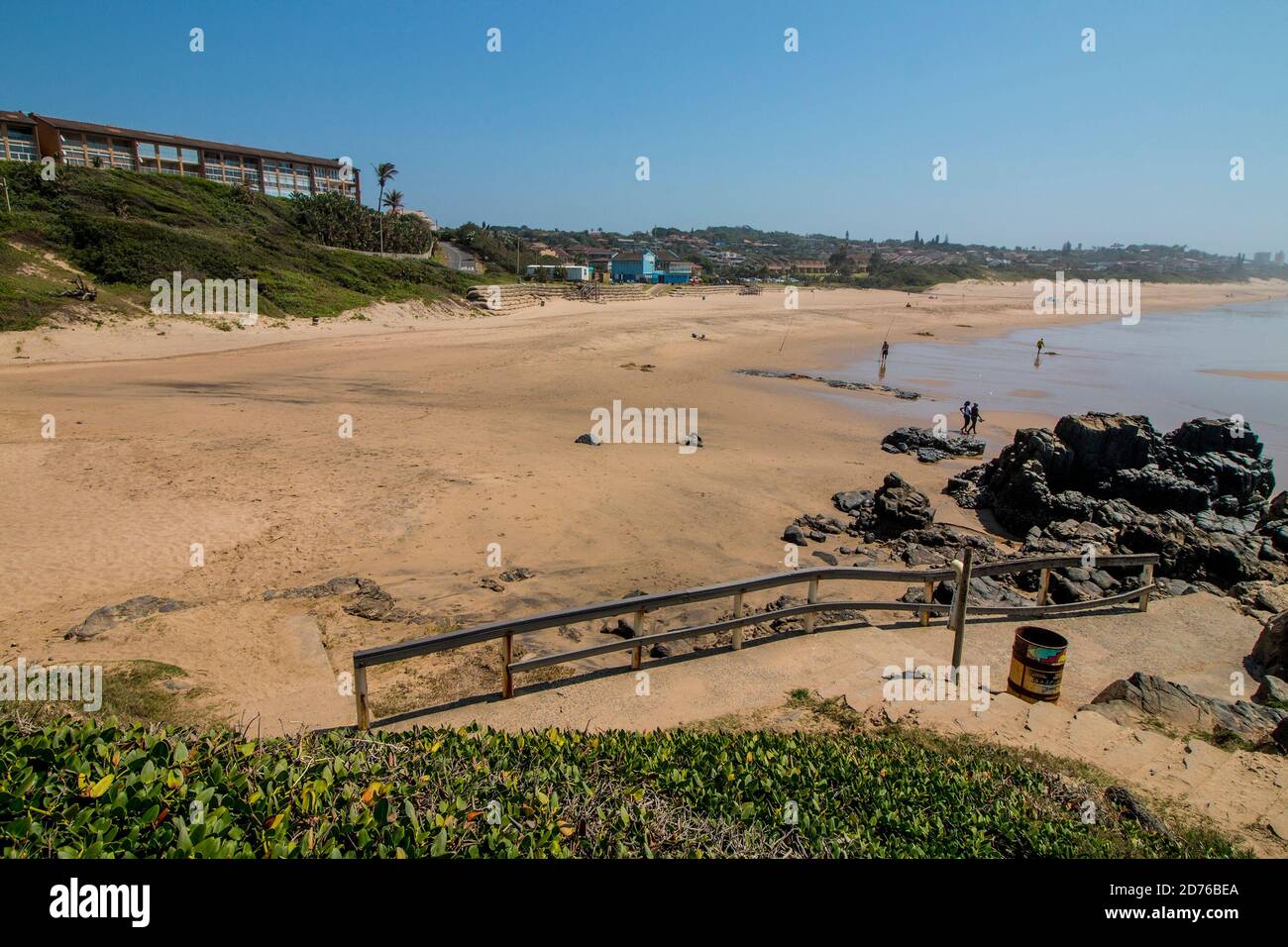Residential buildings erected on high ground just off the beach Stock ...