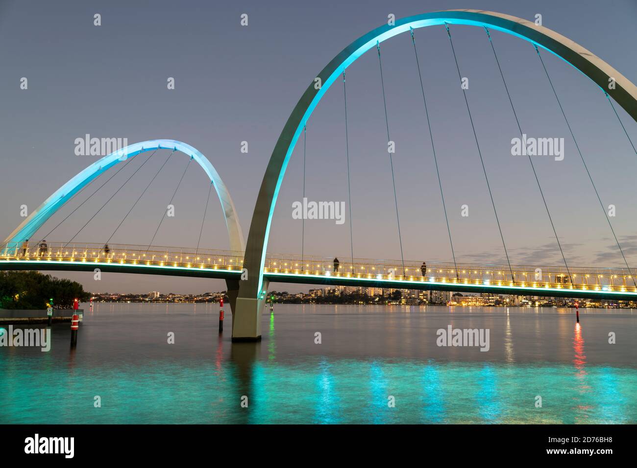 Elizabeth Quay Bridge lit up at dusk Stock Photo - Alamy