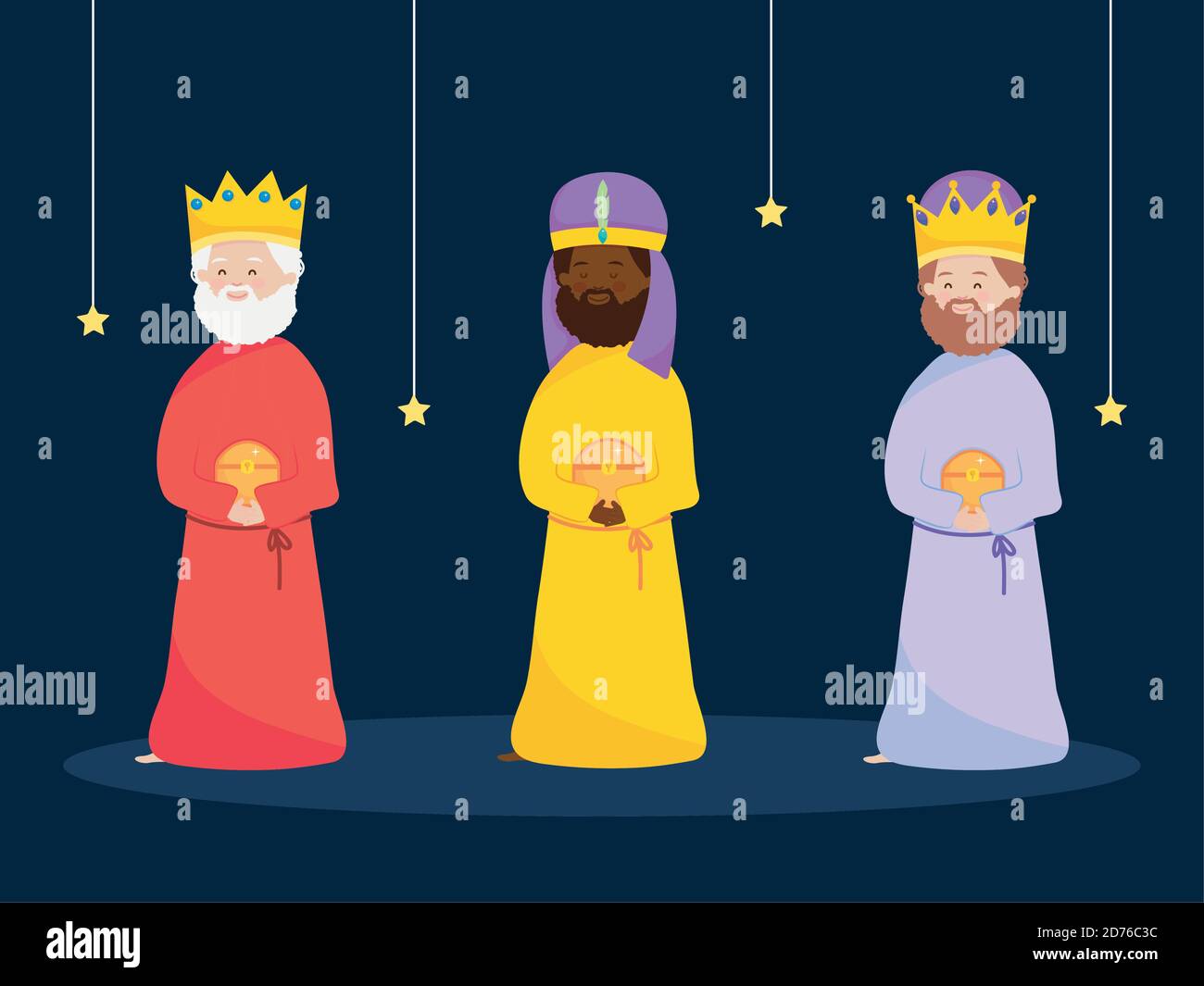 nativity, three wise kings gifts and stars decoration manger vector ...