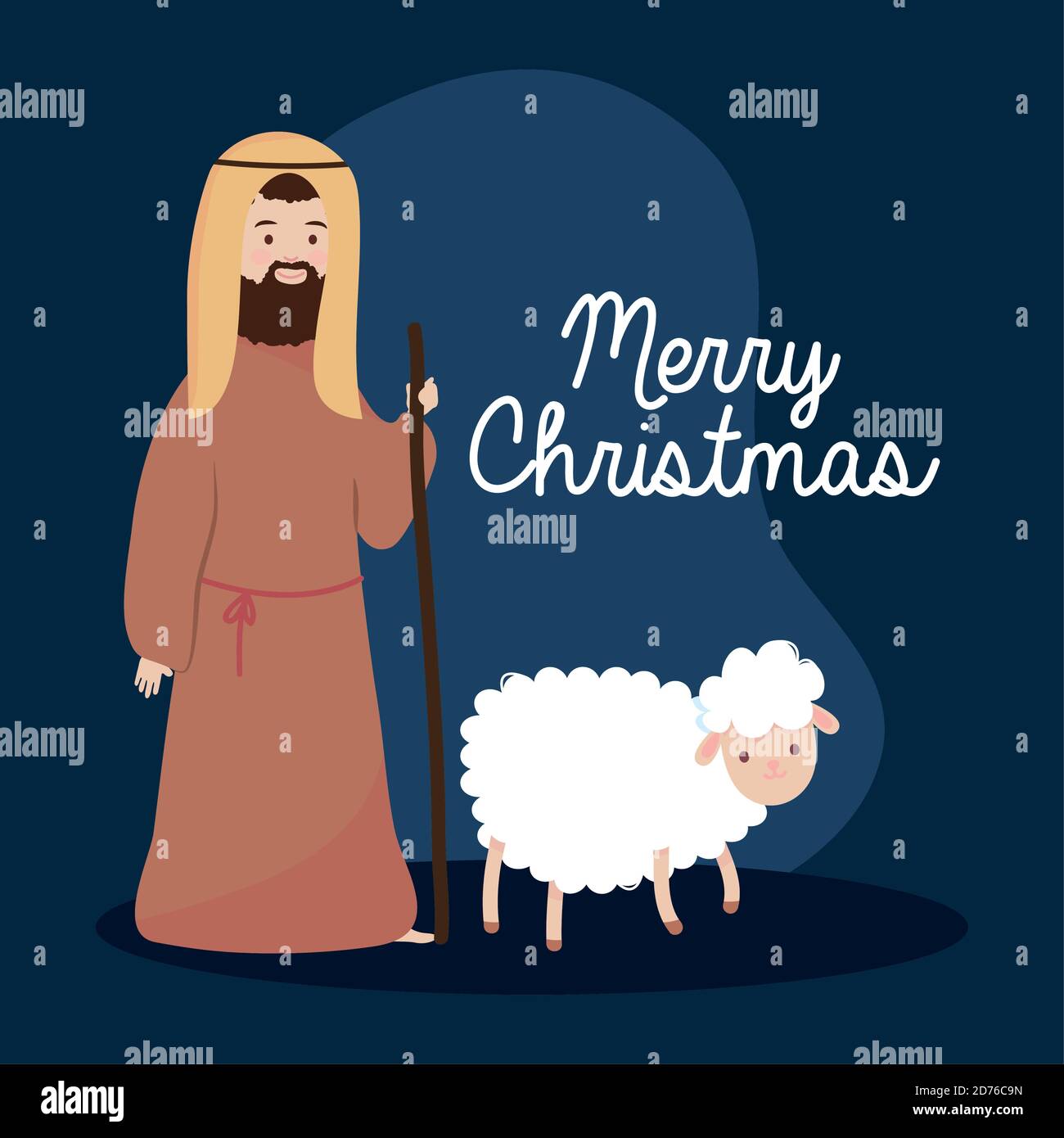 nativity, manger joseph with sheep night cartoon vector illustration ...