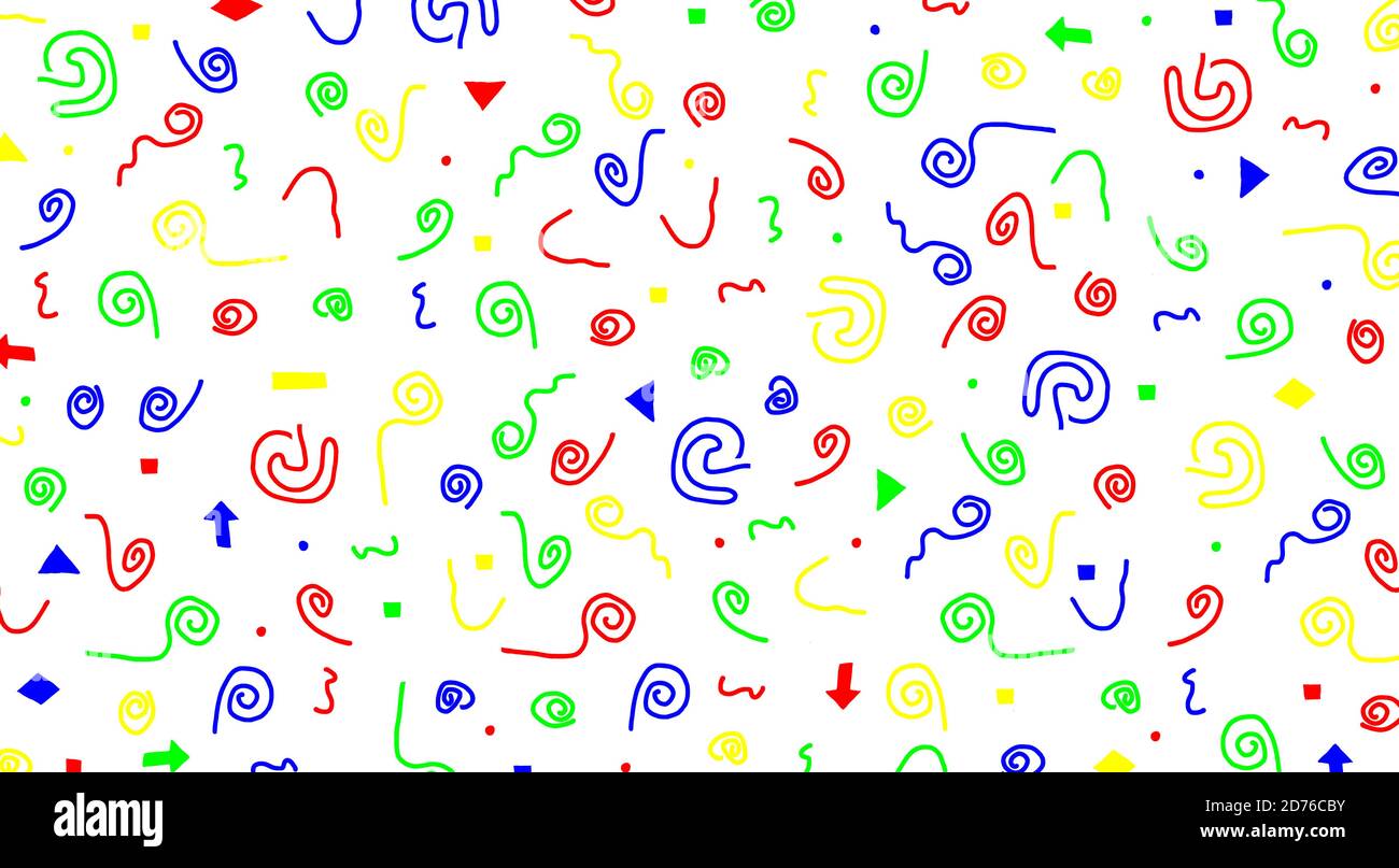 Abstract pattern of random squiggles and shapes in multi color Stock ...