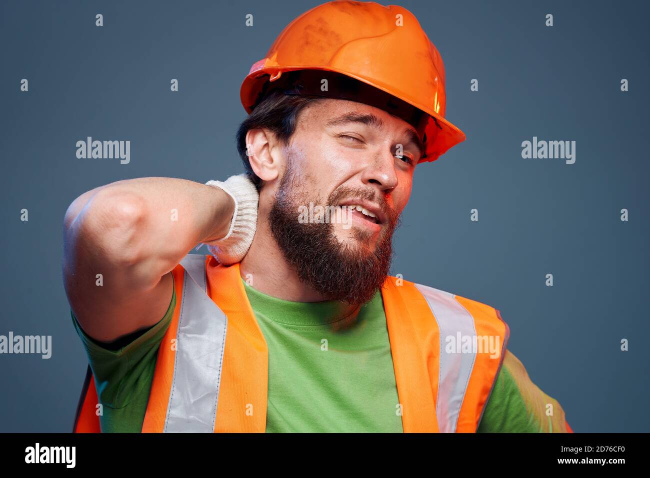 Worker man Construction uniform emotions engineer professional blue ...