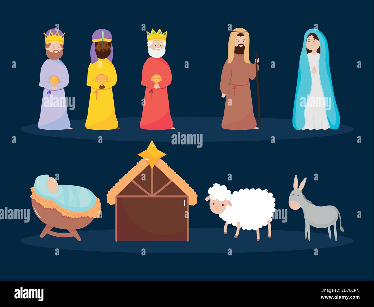 nativity, manger characters and animals season celebration icons vector ...