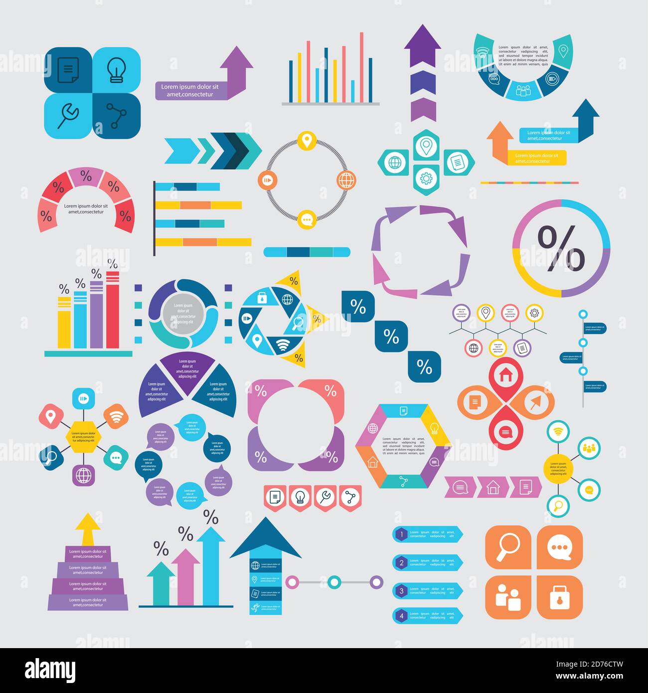 icon set infographic elements and tools over white background, vector ...