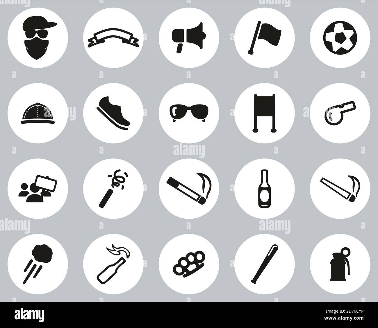 Supporter Or Sports Fan Icons Black & White Flat Design Circle Set Big ...