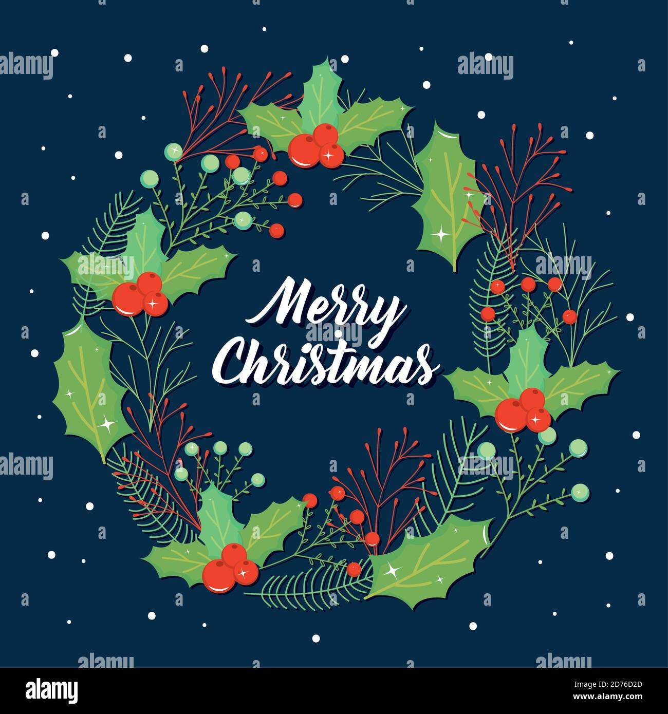 Merry christmas lettering design with beautiful christmas mistletoes ...